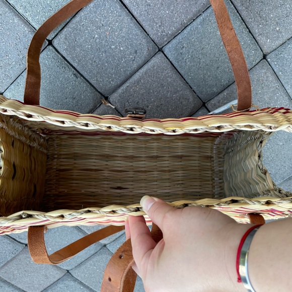 Blue Canoe | Bags | Nwt Large Rectangular Wicker Bag Two Leather Straps ...